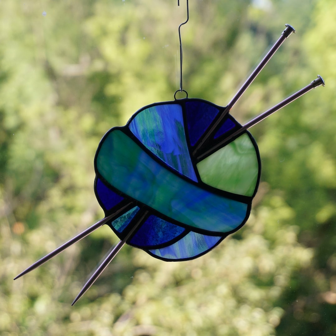 Stained Glass Ball of Yarn, Gift for Knitter, Blue Green Yarn, Ombre ...