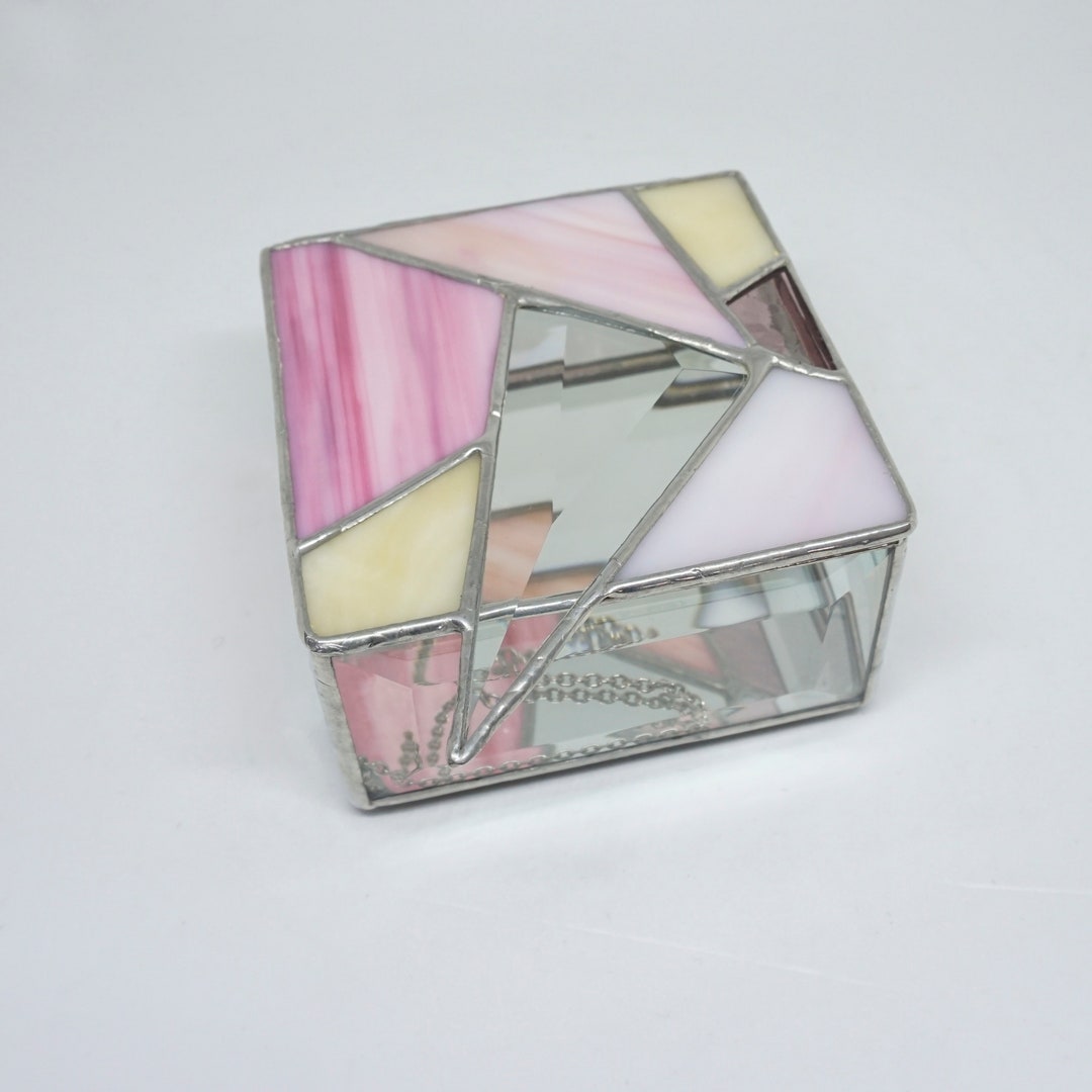 Pink and Tan Stained Glass Box Stained Glass Jewelry Box - Etsy