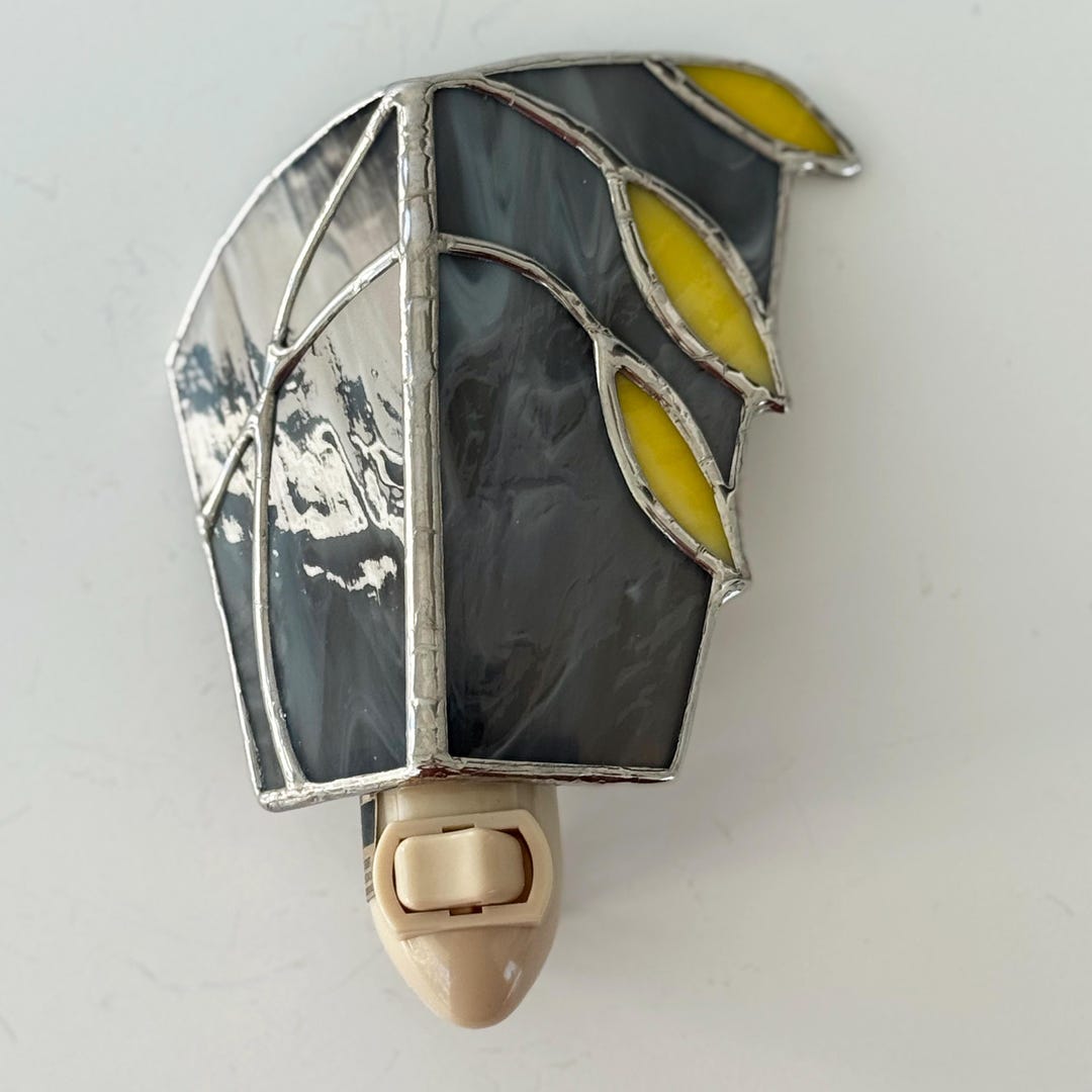 Yellow and Gray Stained Glass Electric Night Light, Flower Nightlight ...