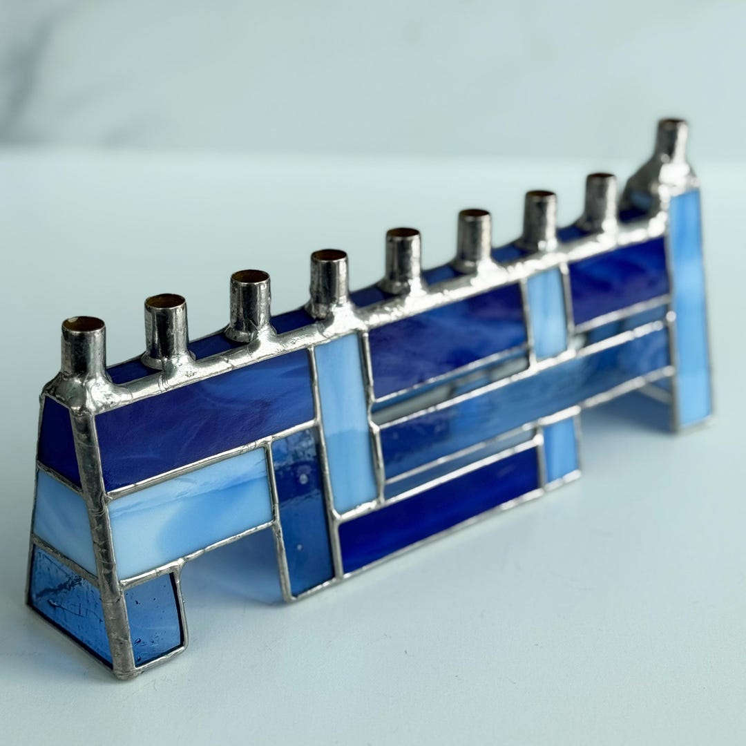 Woven-look Hand Crafted Stained Glass Chanukah Menorah, Hanukkah ...
