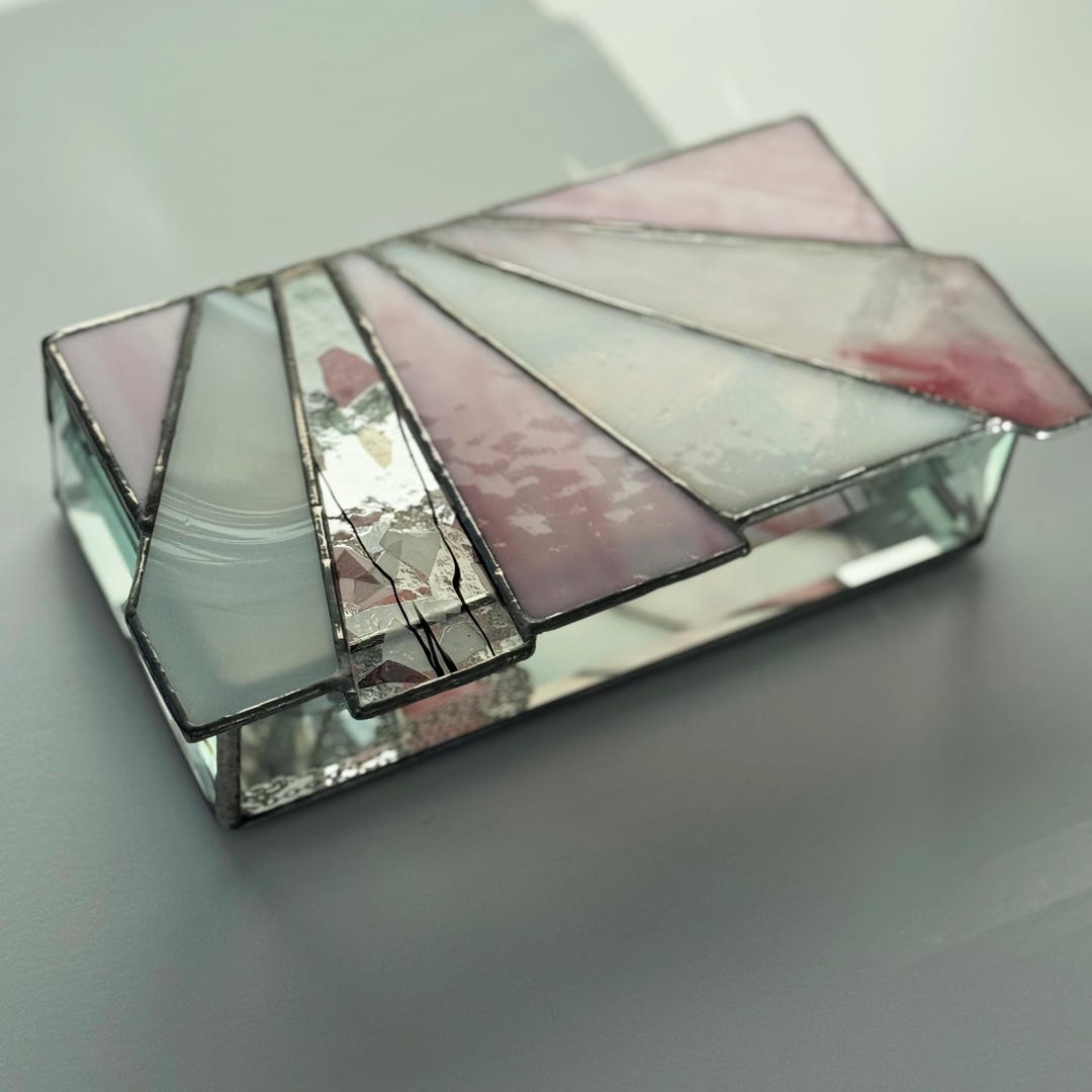 Pink Stained Glass Jewelry Box, Pink and White Stained Glass ...