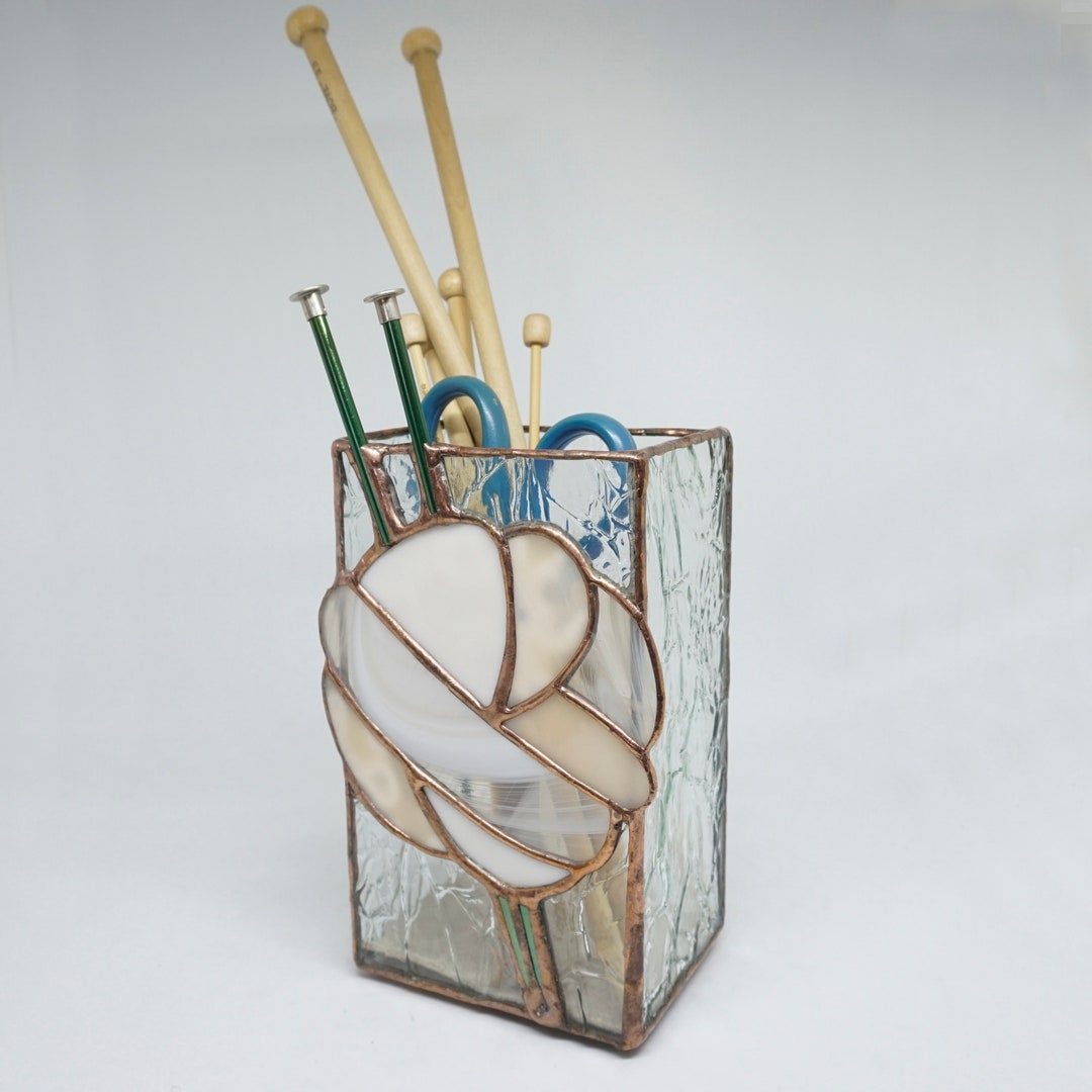 Stained Glass Knitting Needle Holder, Gift for Knitter, Natural Yarn ...