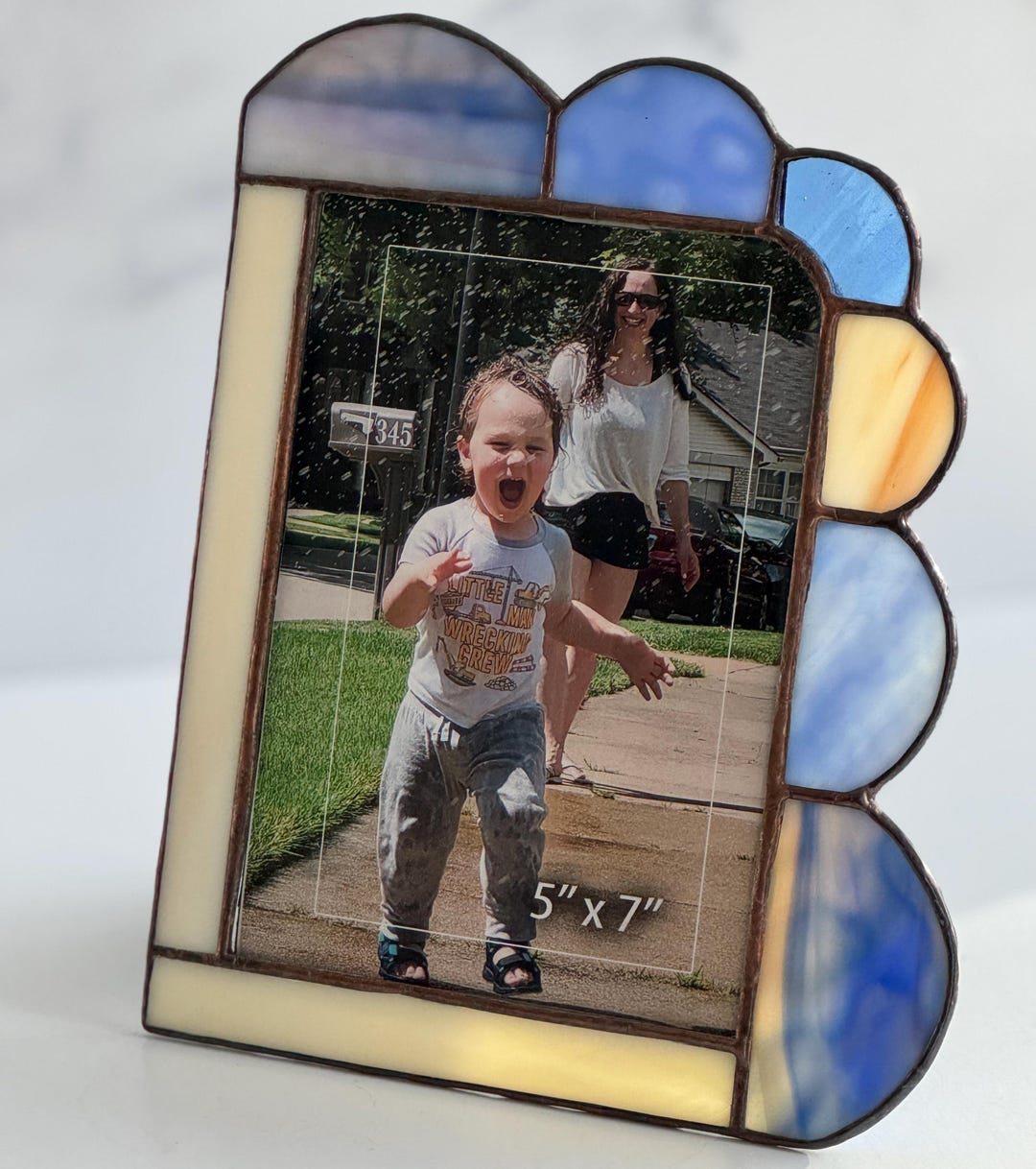 Stained Glass Photo Frame, Table Top Picture Frame, Blue Stained Glass ...