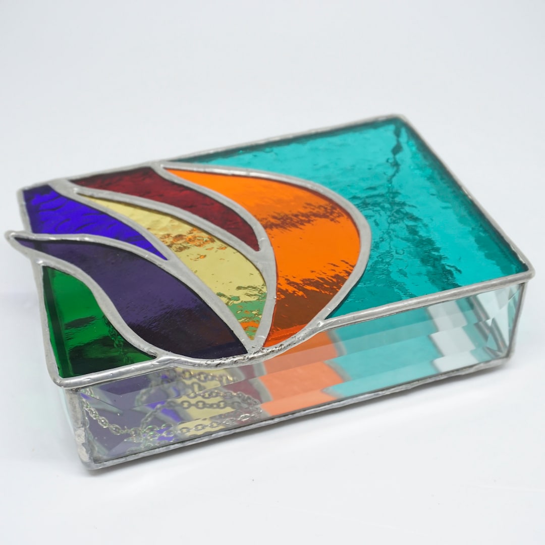Rainbow Stained Glass Jewelry Box, Abstract Stained Glass, Glass ...