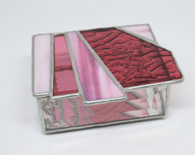 Pink Stained Glass Box, Geometric Stained Glass Box, Pretty Pink Glass ...