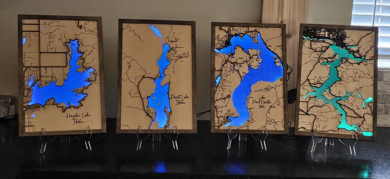 Custom Lighted Lake Map | Personalized Lake House Decor | Wood Lake Map ...