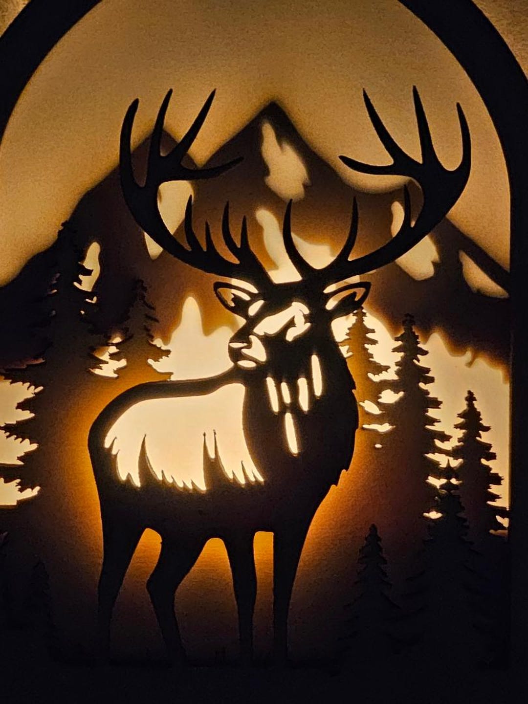 Elk Night Light With Mountain and Tree Design: SVG Laser Cut File ...