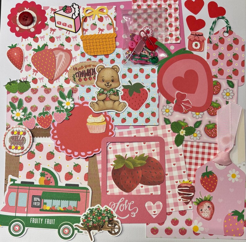Strawberry Junk Journal Kit Paper Kit Collage Mixed Media Scrapbook ...
