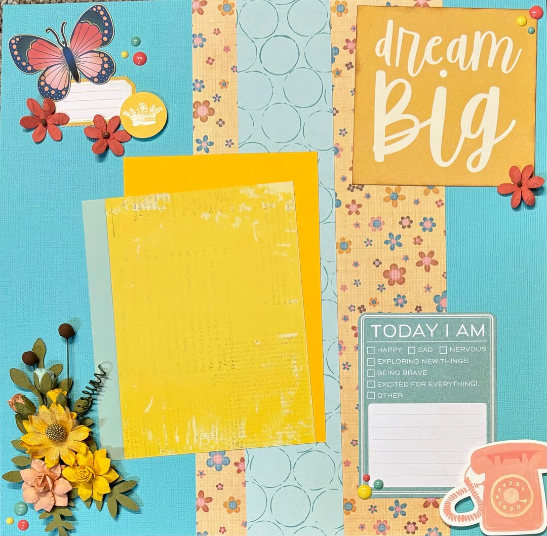 Scrapbook Page Yellow Turquoise 12 X 12 Scrapbook Page, Premade ...