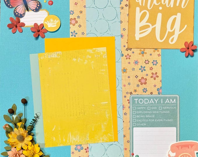 Scrapbook Page Yellow Turquoise 12 X 12 Scrapbook Page, Premade ...