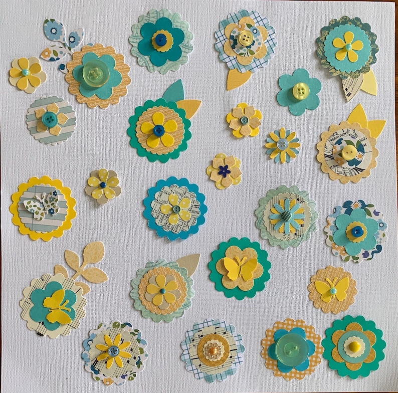 Die Cut Flowers Turquoise Paper Flowers Handmade Junk Journal Flowers ...