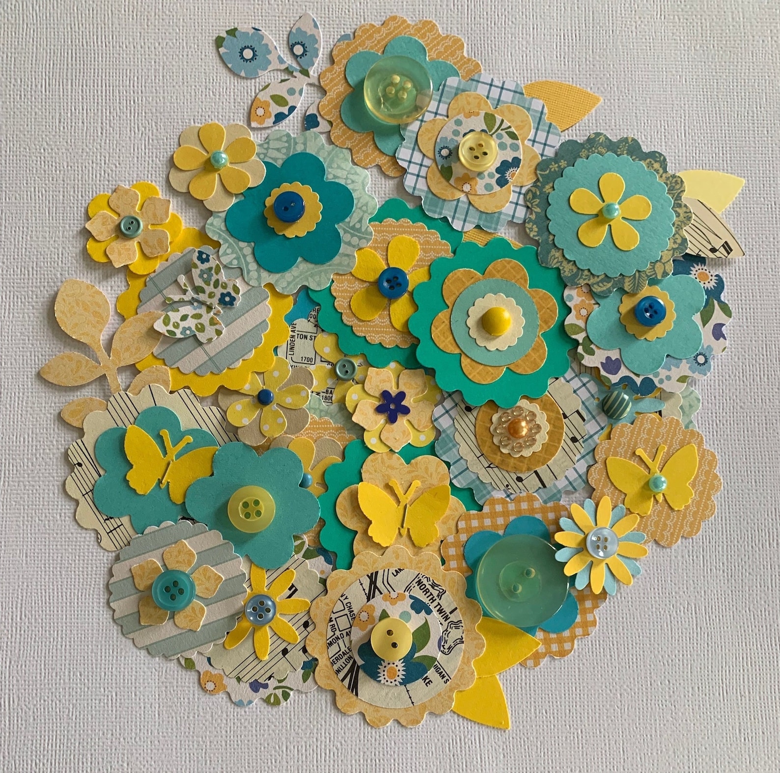 Die Cut Flowers Turquoise Paper Flowers Handmade Junk Journal Flowers ...