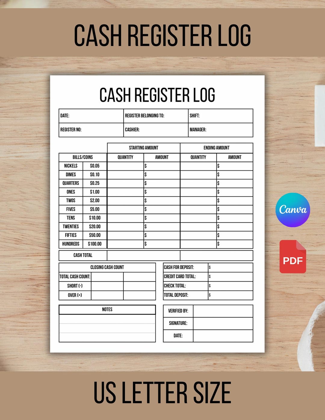Printable Cash Register Log | Balance Sheet, Cash Register Journal ...
