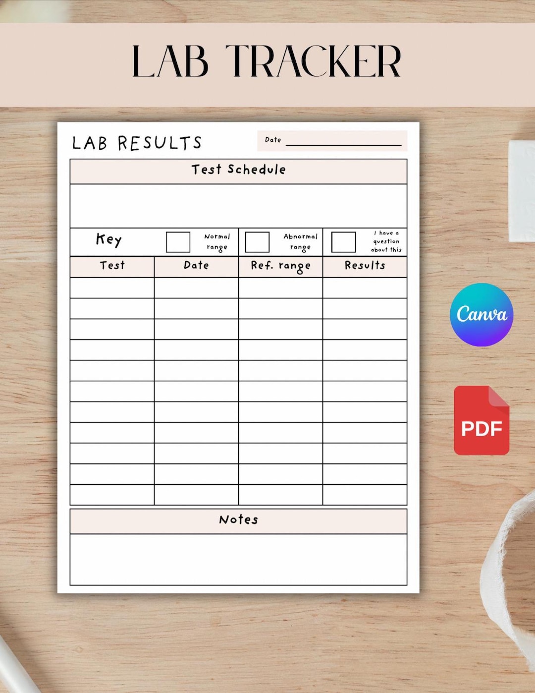 Lab Results Tracker Editable Template | Printable Medical Chart, Blood ...
