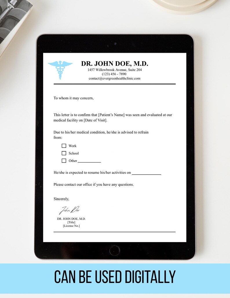 Doctor Note for Work Template, Printable Doctor Note, Work Excuse ...