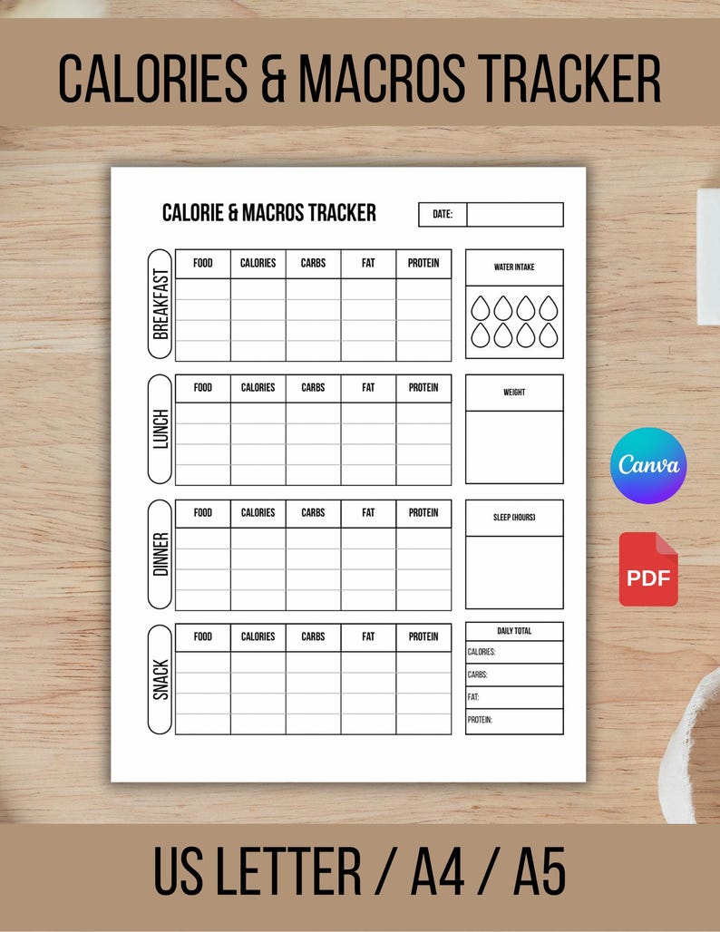 Calories and Macros Tracker Template | Printable Nutrition Tracker ...