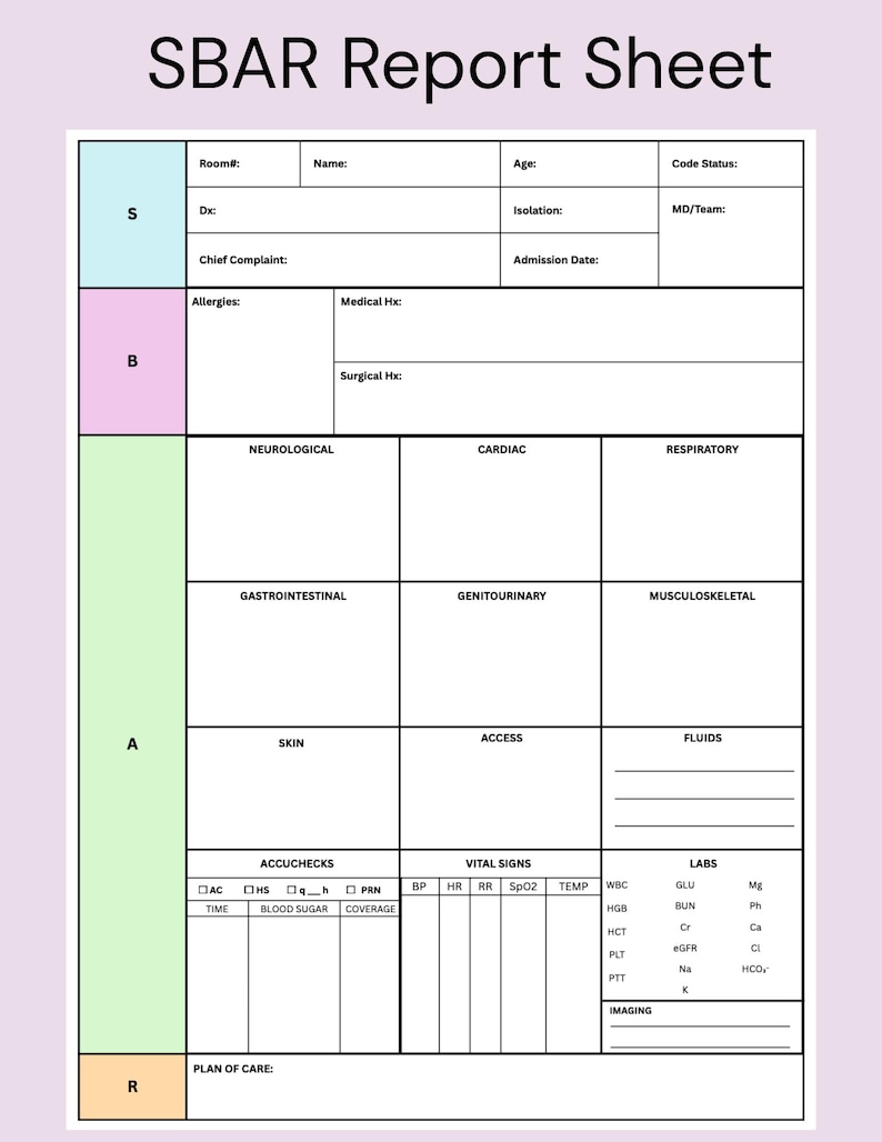 Med/surg SBAR Sheet - Etsy