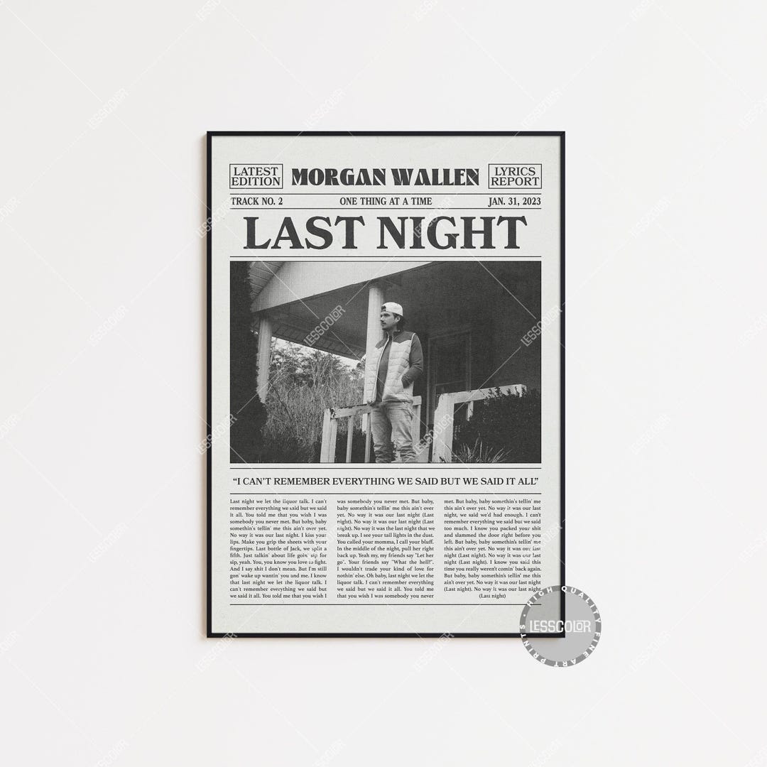 Morgan Wallen Retro Newspaper Print, Last Night Poster, Lyrics Print ...