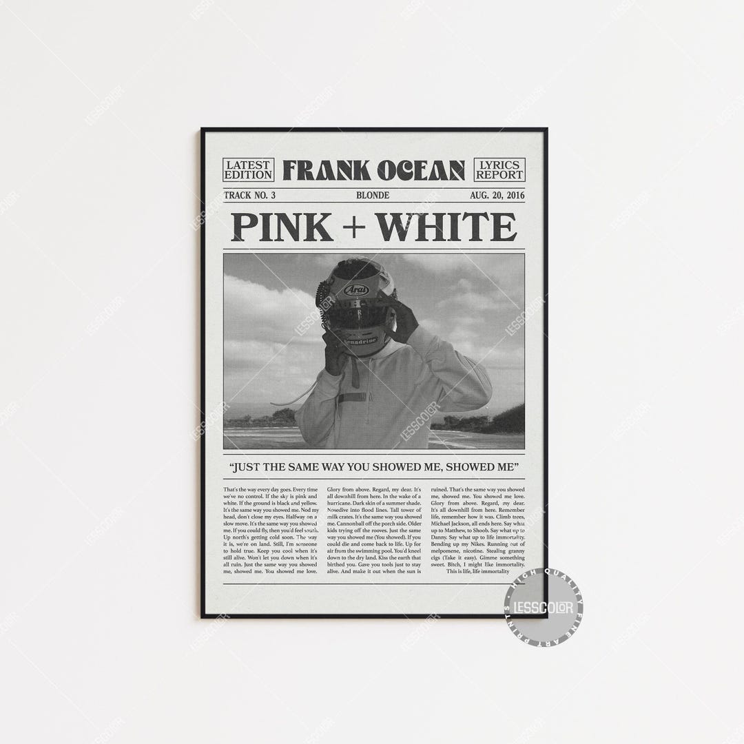 Frank Ocean Retro Newspaper Print, Pink + White Poster, Pink + White ...