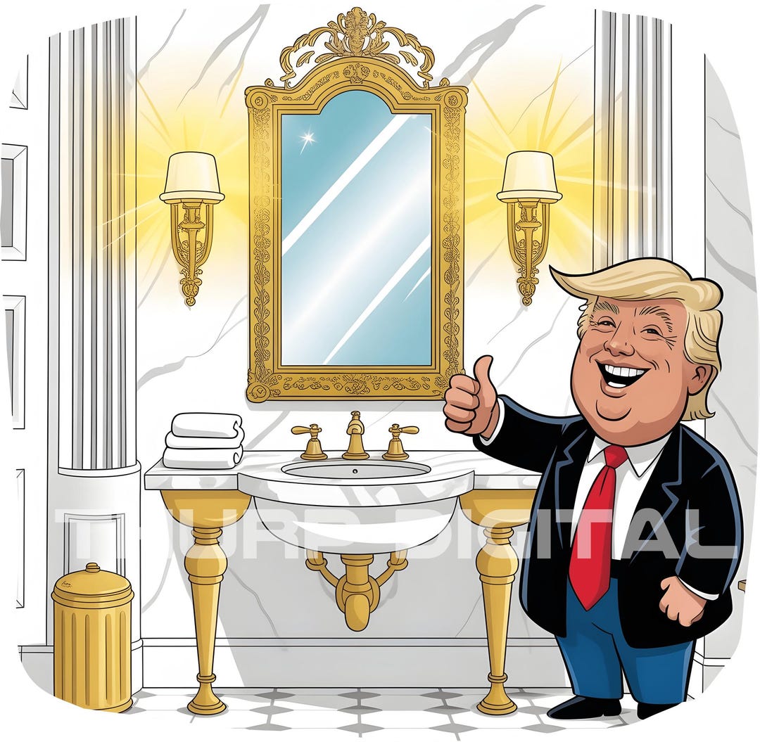 Trump Gold Bathroom Cartoon PNG – Funny White House Luxury Satire ...