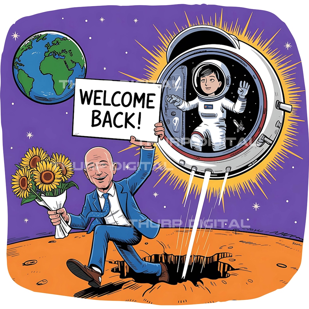 Jeff Bezos Funny Cartoon PNG – Space Landing Clipart, Falls in Hole ...