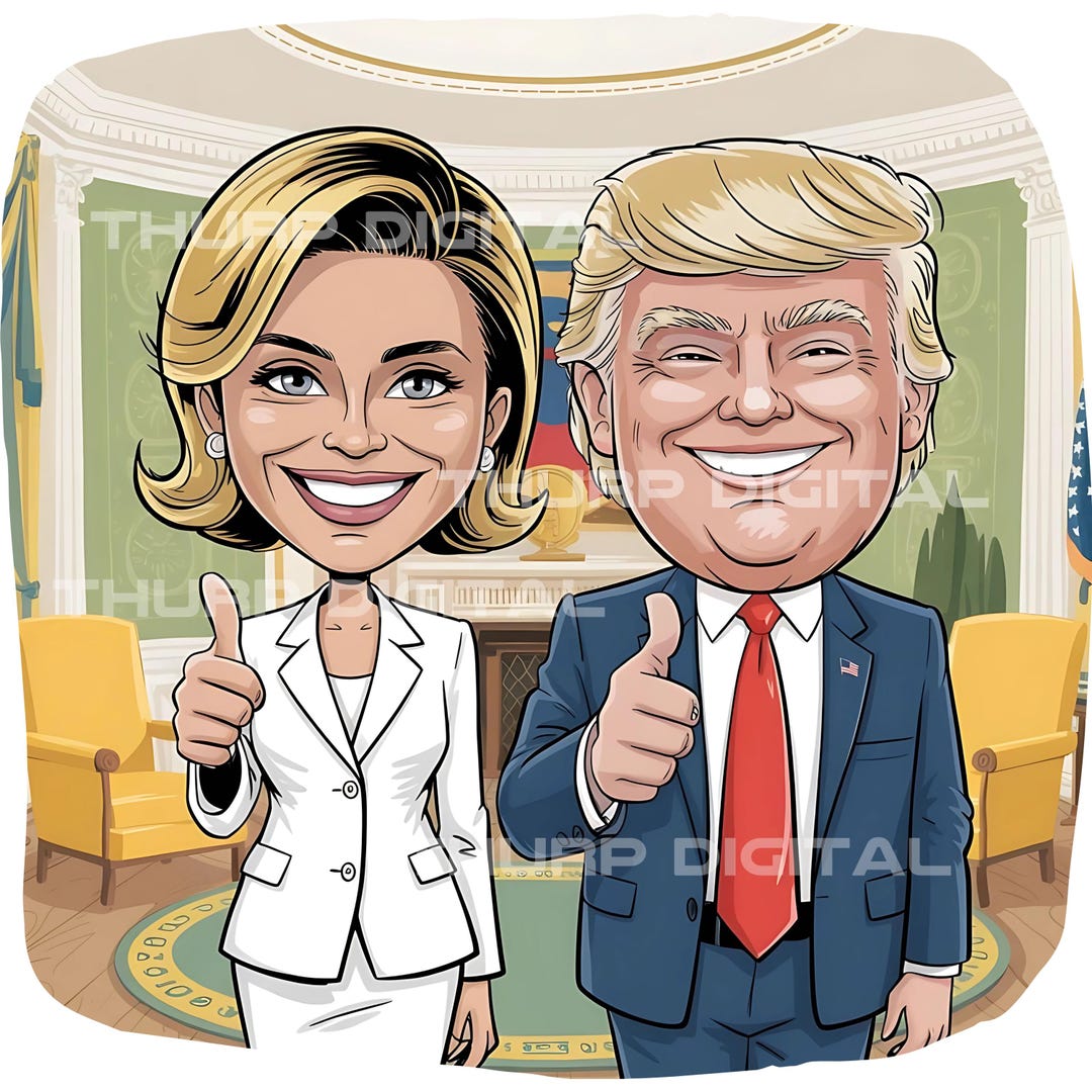 Cartoon PNG of Giorgia Meloni and Donald Trump at White House ...