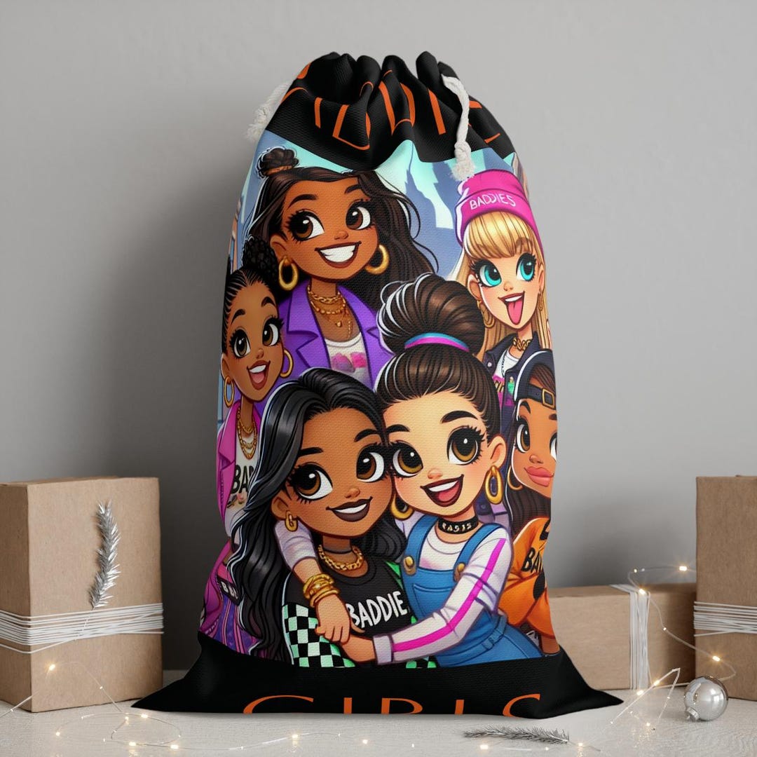 BADDIES Girls Drawstring Bag: Colorful Cartoon Characters - Etsy