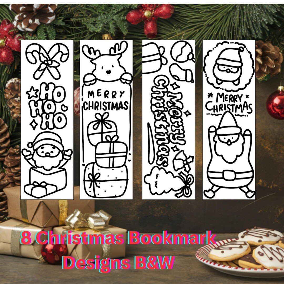 Printable Christmas Bookmarks | Santa, Reindeer Designs (digital ...