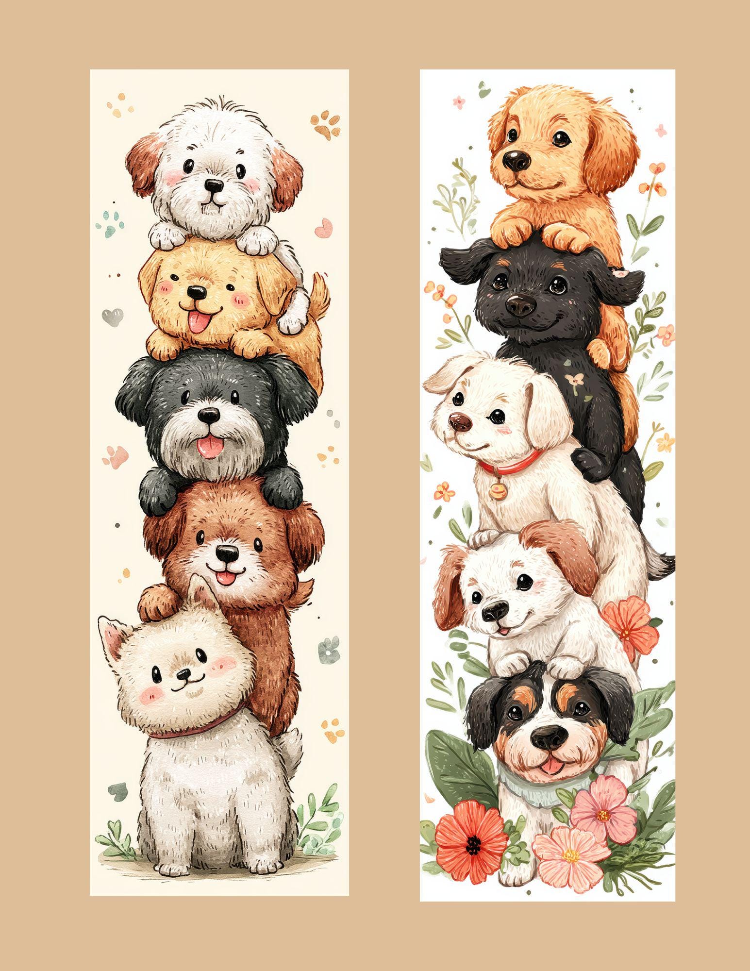Adorable Puppy Bookmark | Digital Dog Bookmark 2.2x7" | Cute Brown ...
