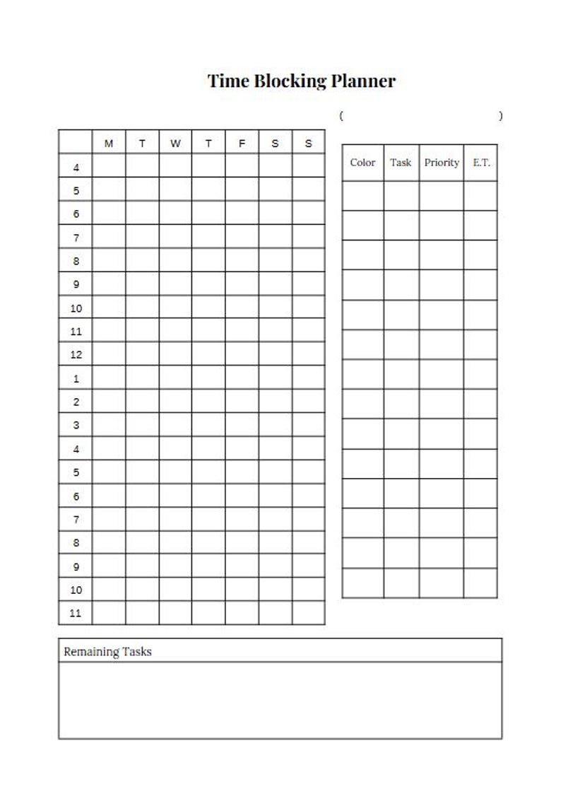 Weekly Time Blocking Planner Printable, Time Block Printable, Simple ...