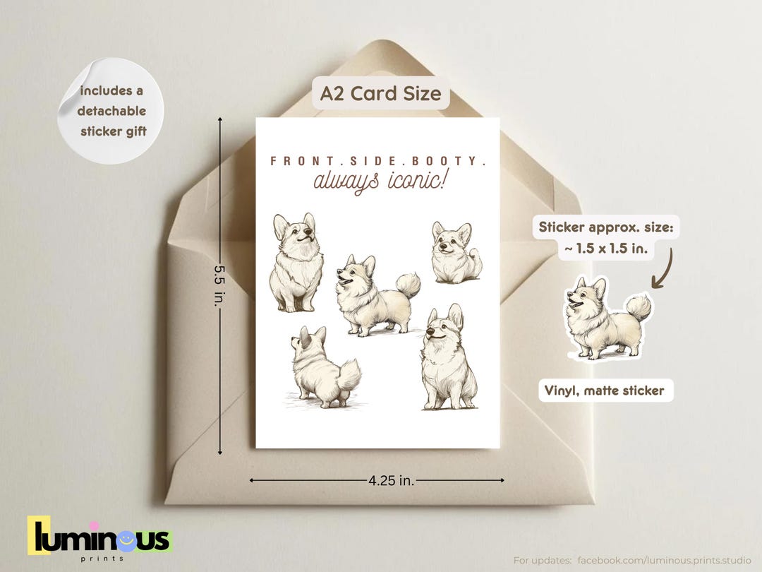 Funny Corgi Greeting Card With Sticker | Cute Corgi Sketches | Doodle ...