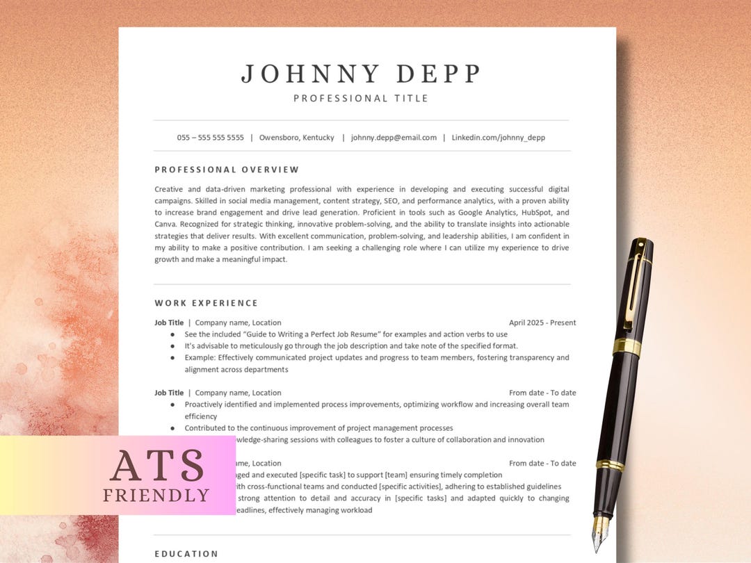 2025 ATS Friendly Resume Template Microsoft Word • Google Docs • ATS ...