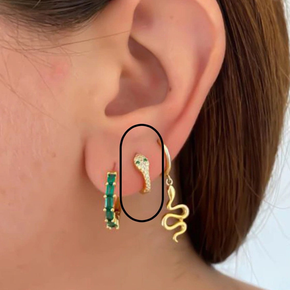 Snake Earring Gold Hoops Second Hole Earrings Dainty Small - Etsy
