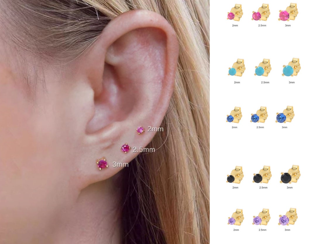 Tiny CZ Stud Earring Set of 3 Piece, Triple Lobe Curated Ear Stack for ...