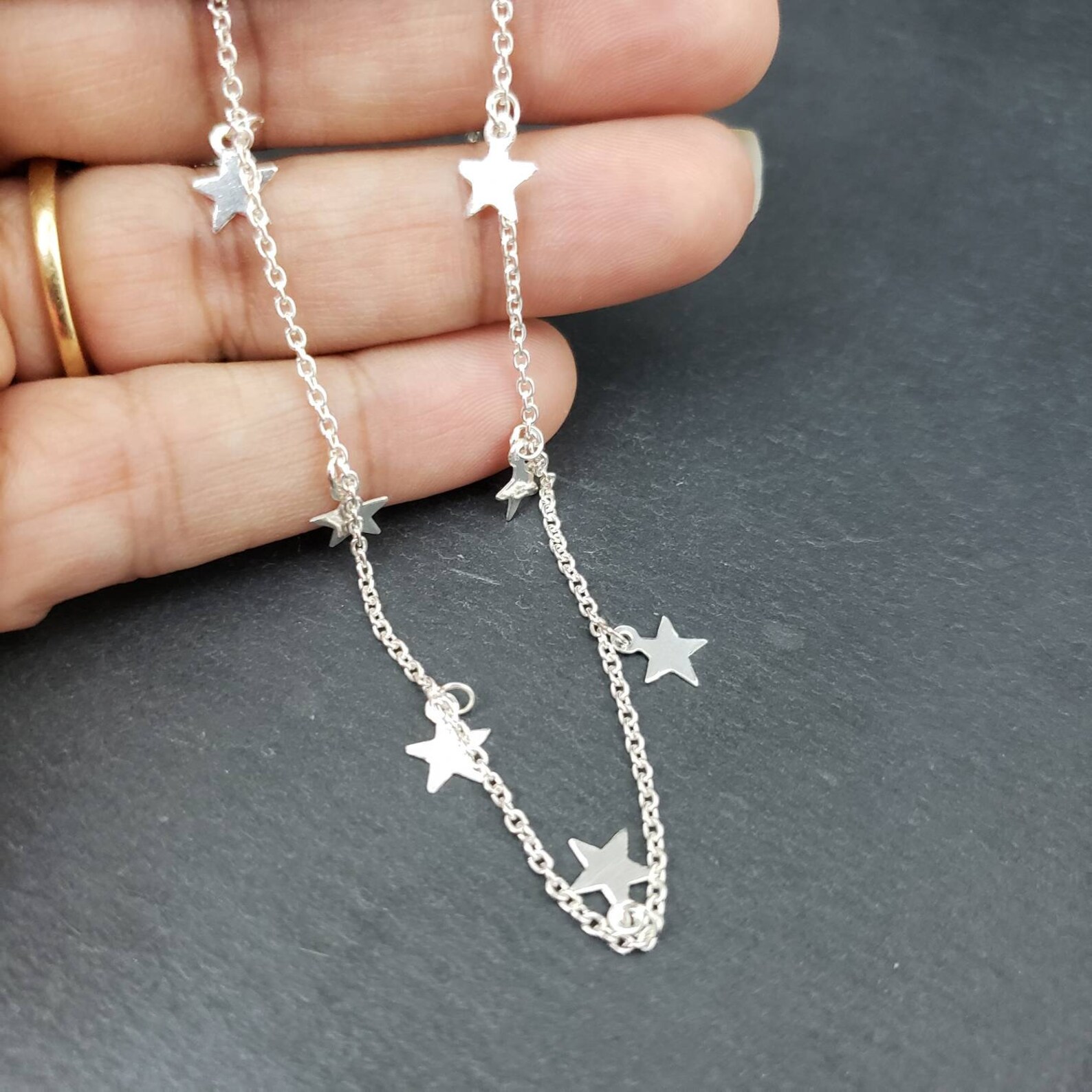 Star Choker Necklace Dainty Dangle Star Charm Gold Celestial | Etsy