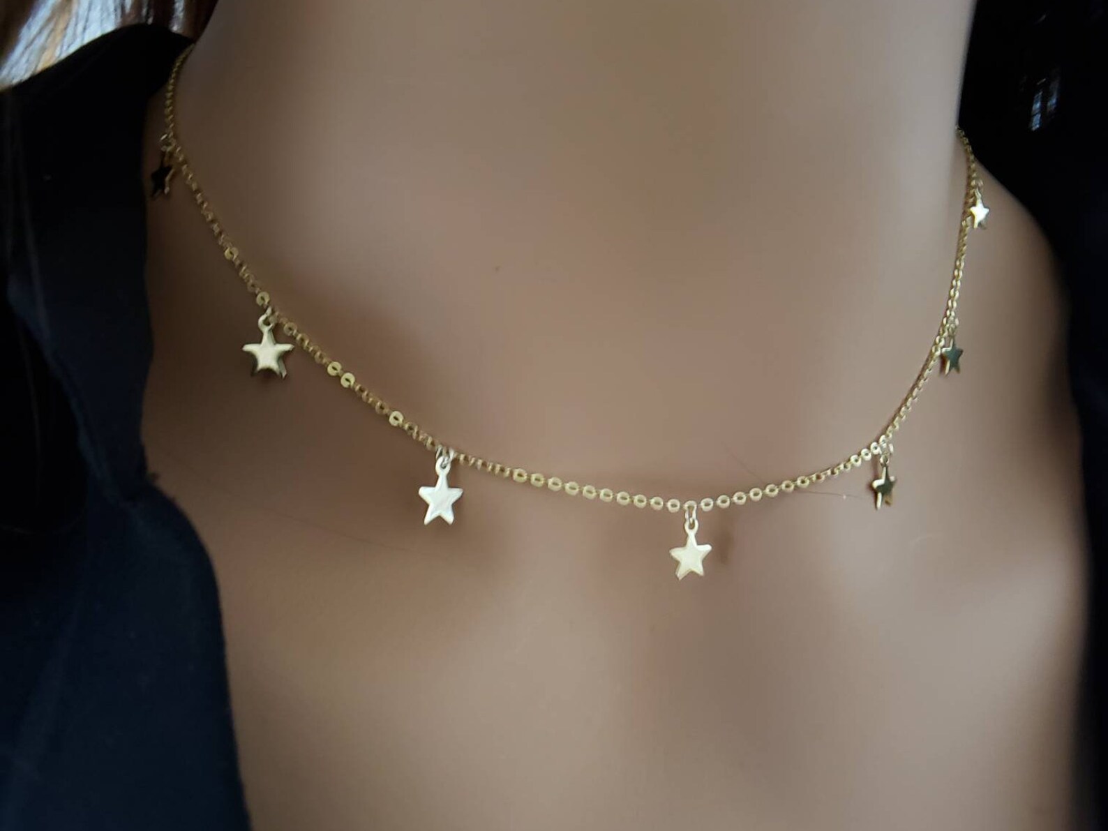 Star Choker Necklace Dainty Dangle Star Charm Gold Celestial | Etsy