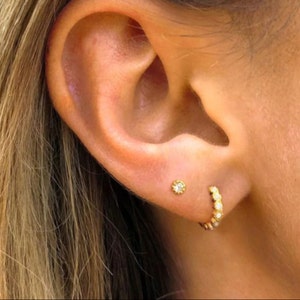 Triple Lobe CZ Huggie Hoop Earrings Set of 3 Pieces, Tiny Cartilage Ear ...