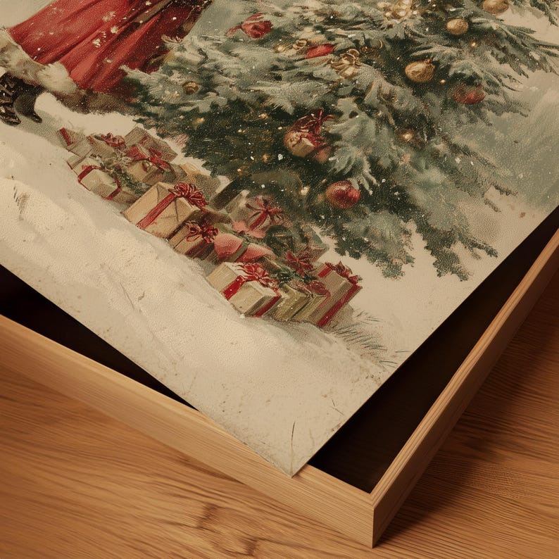 Vintage Santa Claus Christmas Tree Art Print | Winter Forest (digital ...