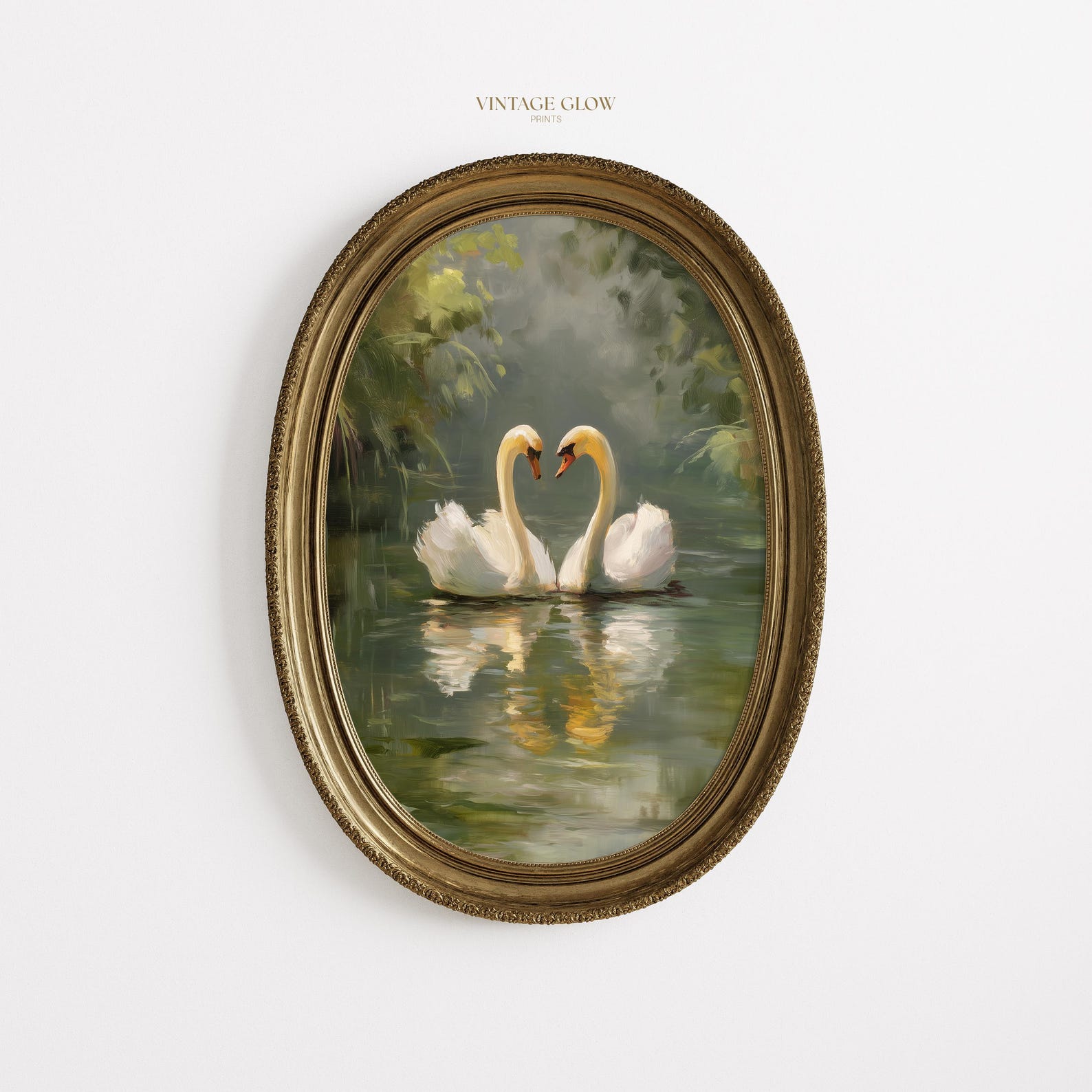 Swan Couple Art Print | Moody Neutral Wall Decor | Soft Pink Farmhouse ...