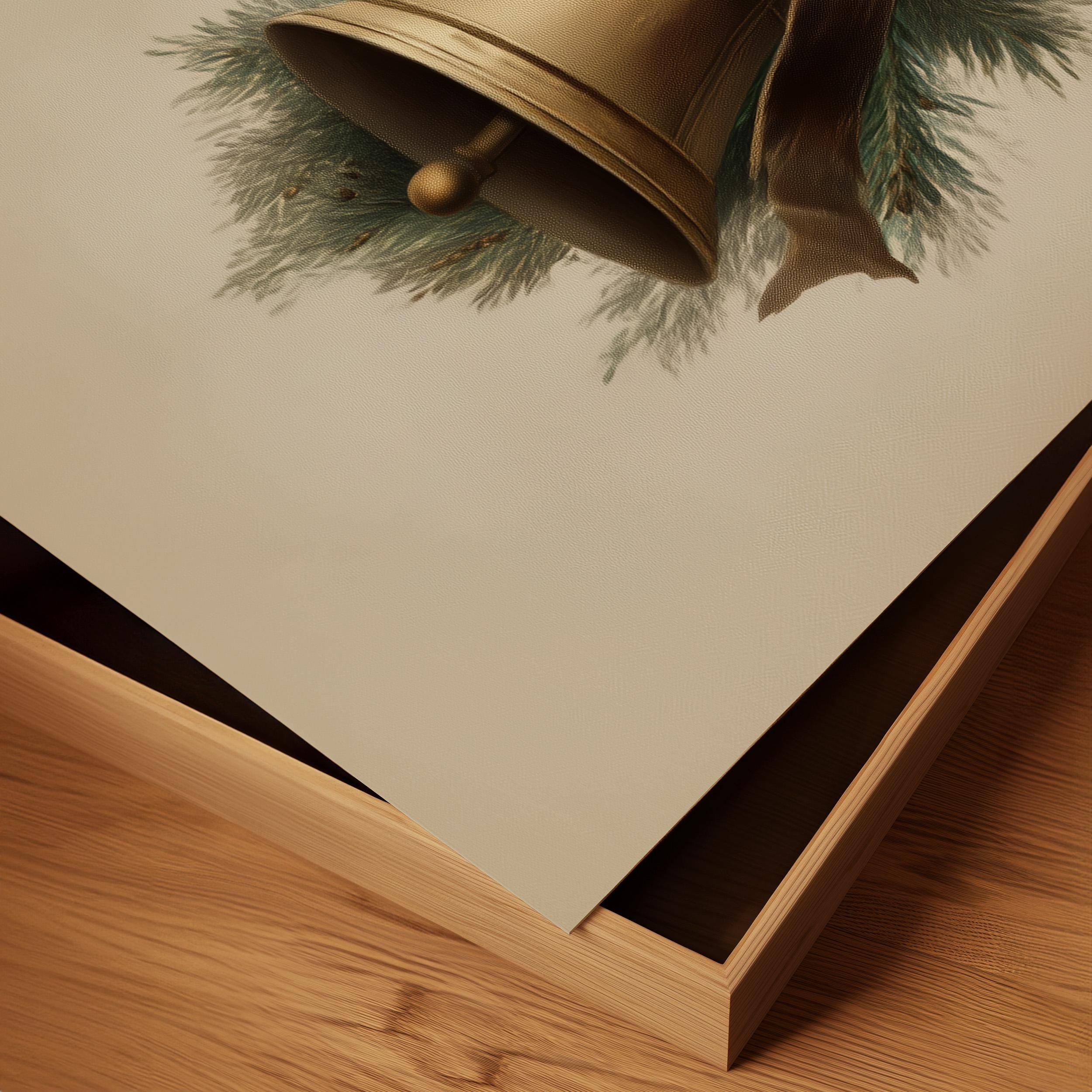 Christmas Bell With Pine & Brown Ribbon Print | Neutral Rustic Winter ...