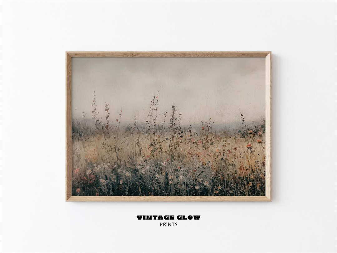 Muted Wildflower Field Art Print | Vintage Country Landscape Painting ...