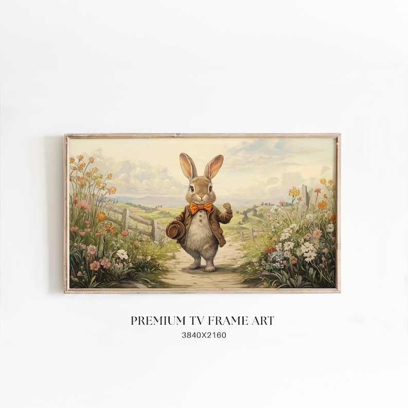 Vintage Easter Bunny Frame TV Art | Spring Rabbit Samsung Display ...