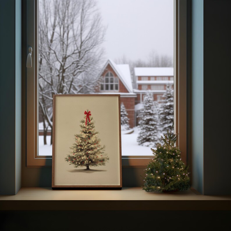 Neutral Vintage Christmas Tree Wall Art | Minimal Rustic Farmhouse ...