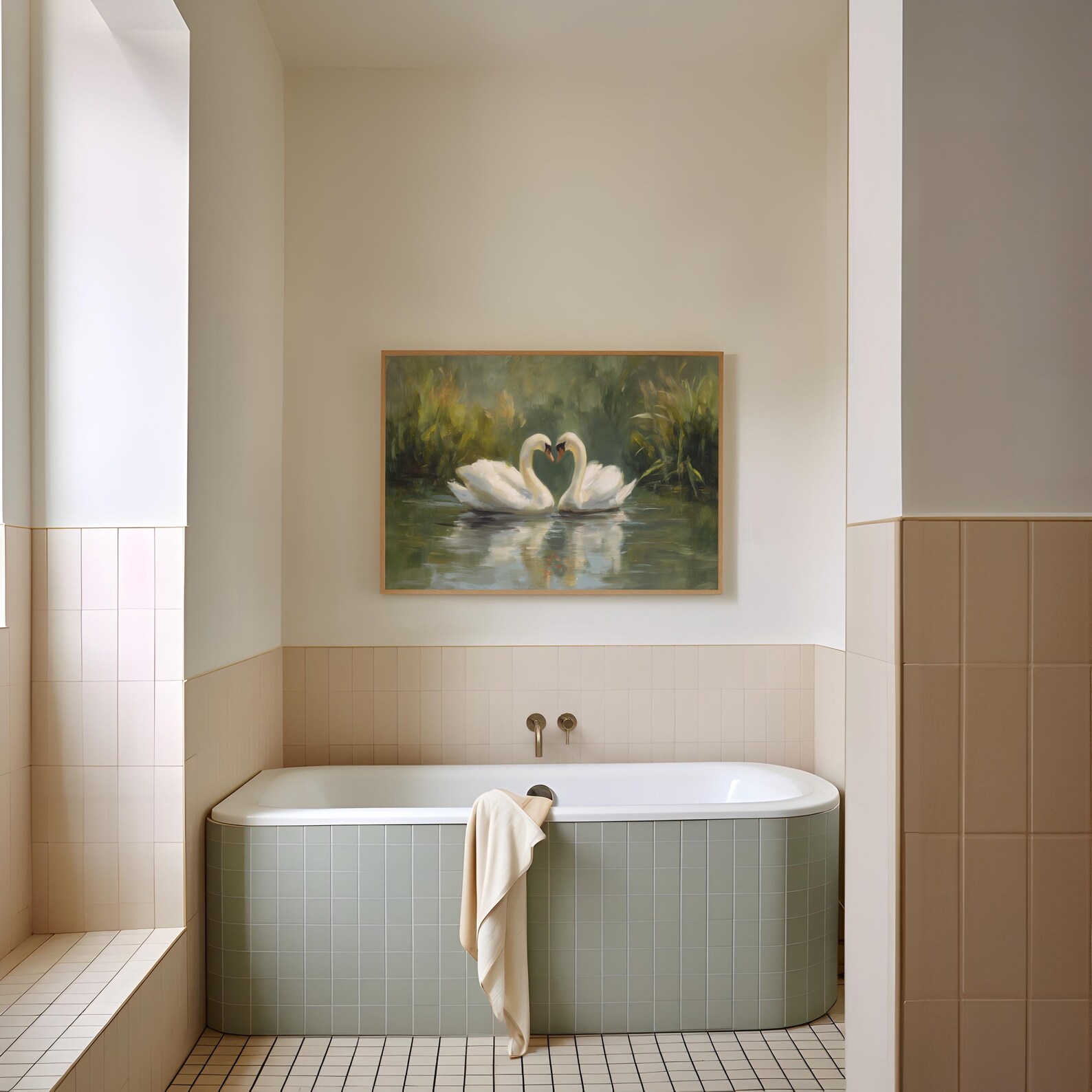 Vintage Swan Couple Print | Neutral Moody Bird Decor | Soft Pink ...