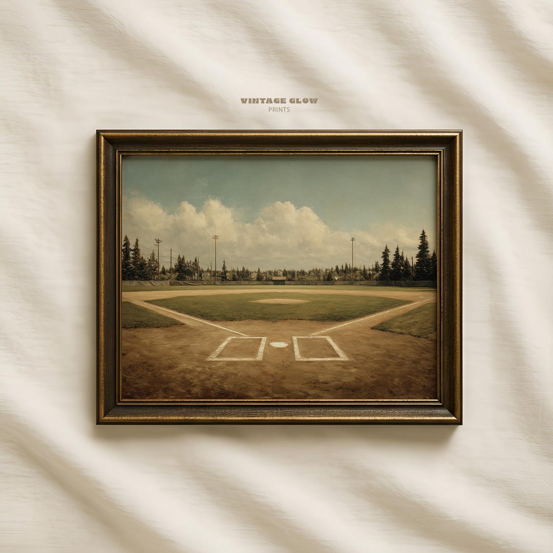 Vintage Baseball Field Print | Minimalist Baseball Diamond Wall Art ...