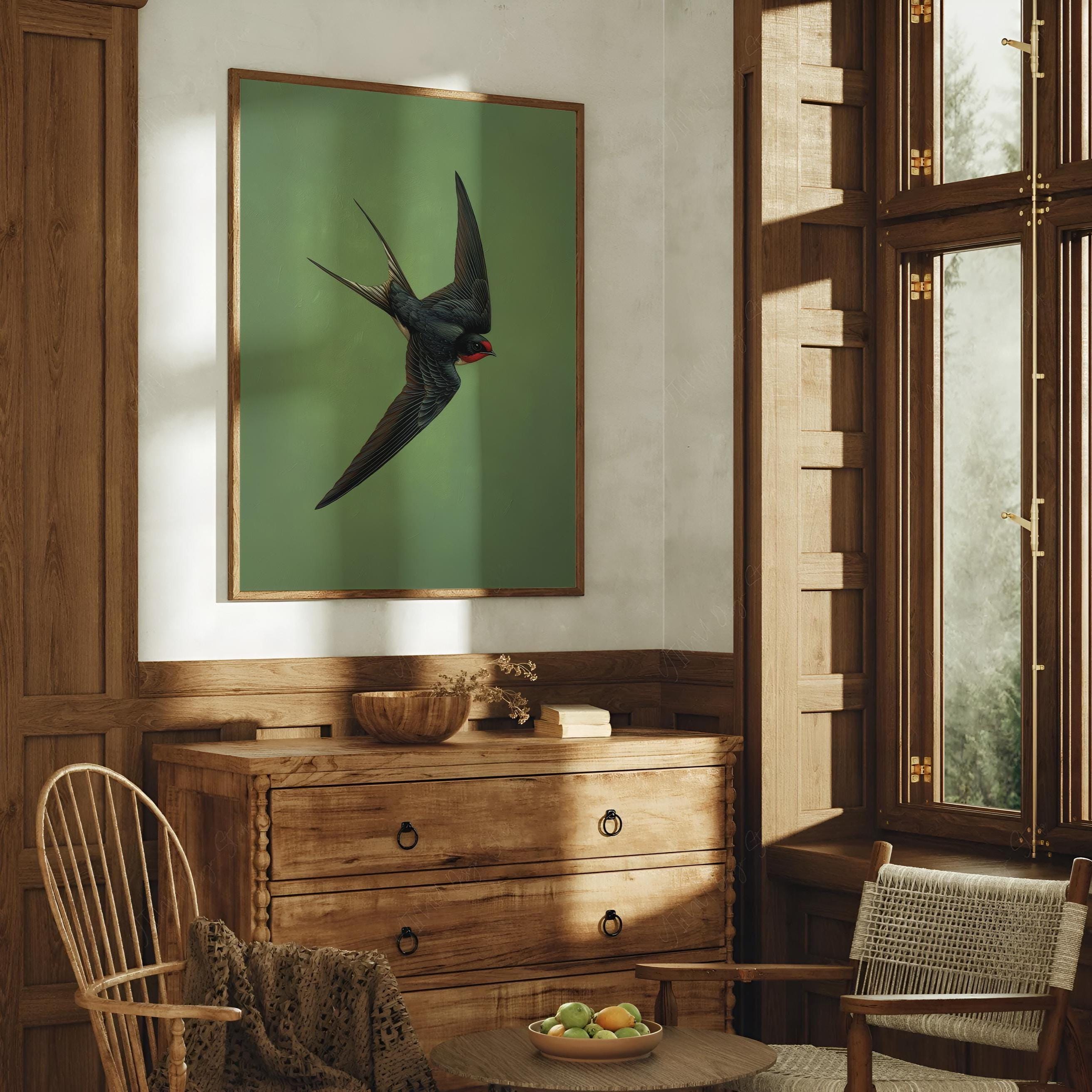 Vintage Swallow Bird Art Print | Art Deco Illustration (digital ...