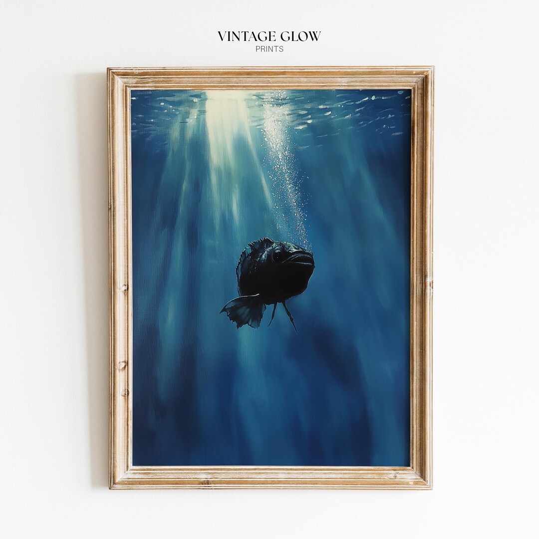 Deep Sea Anglerfish Art Print | Dark Blue Mysterious Ocean Creature ...