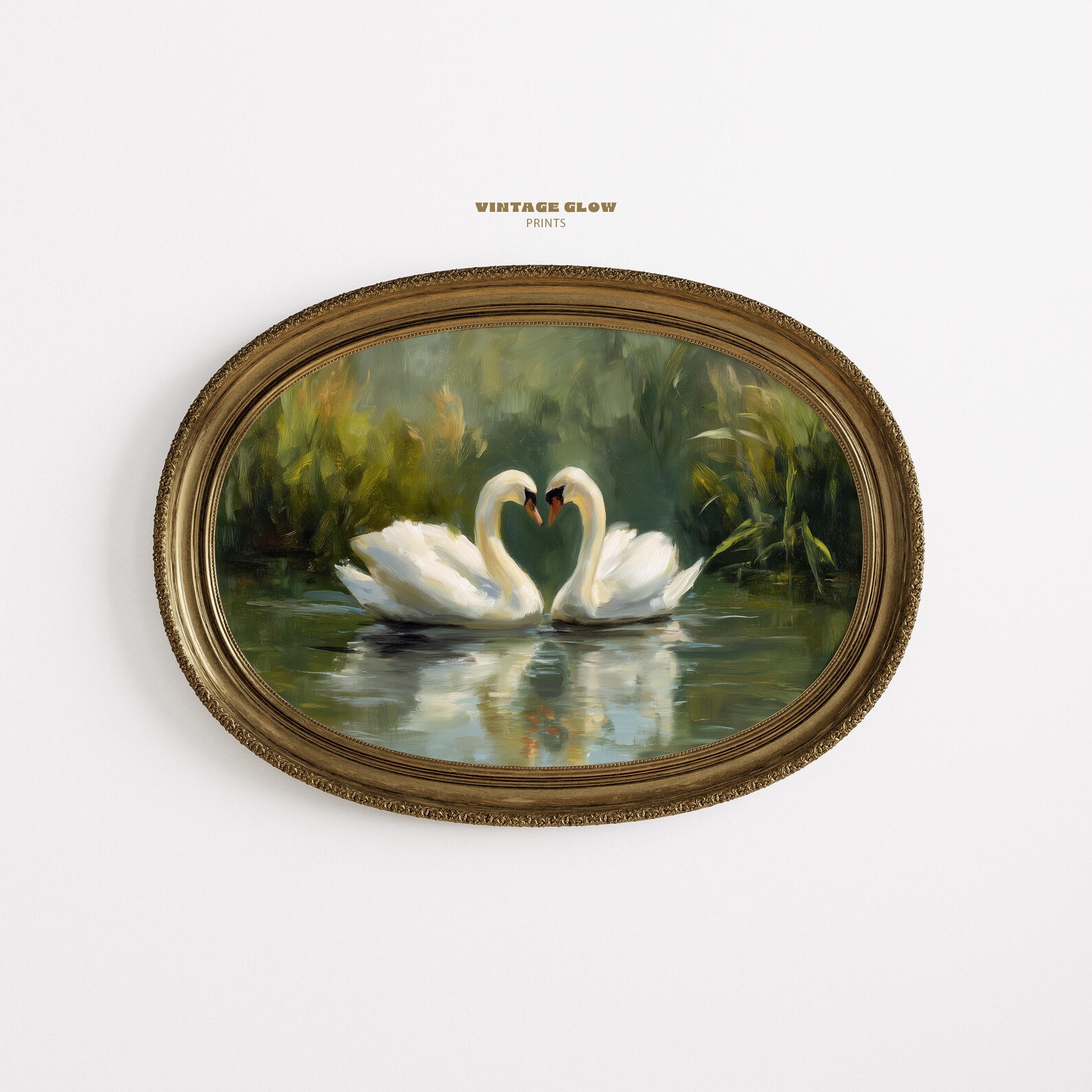 Vintage Swan Couple Print | Neutral Moody Bird Decor | Soft Pink ...