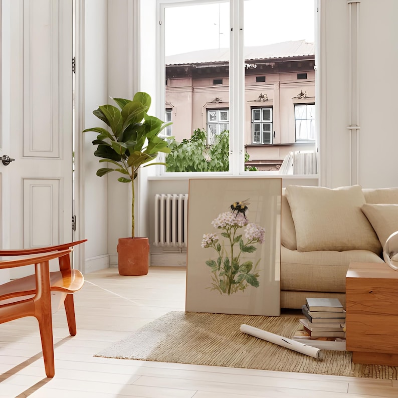 Vintage Honeybee Wildflower Printable Wall Art | Neutral Cottagecore ...