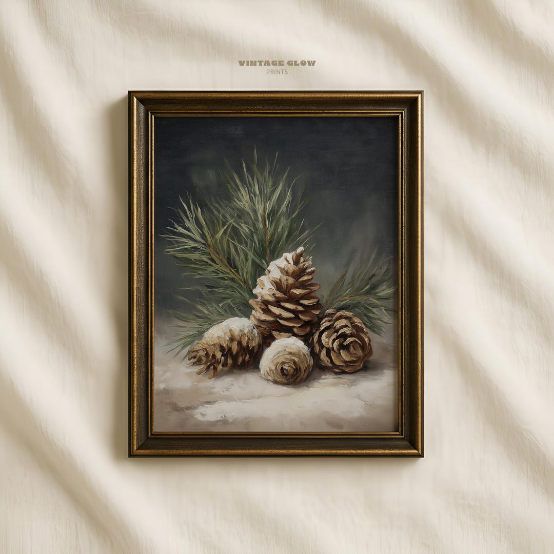 Christmas Pinecone Still Life Print | Vintage Rustic Winter Holiday ...